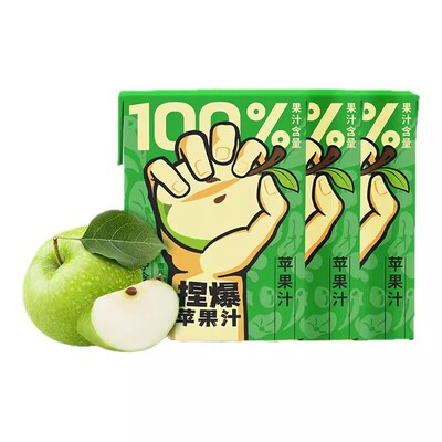 哪吒捏爆苹果汁100%果汁无添加健康饮品0200ml*12盒饮料整箱桃汁