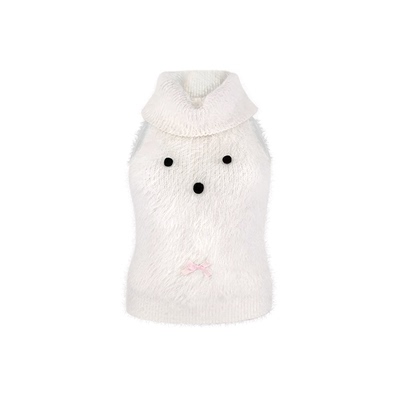 GirlyFancyClub超嗲立体狗狗脸软糯貂毛针织无袖高领削肩背心毛衣