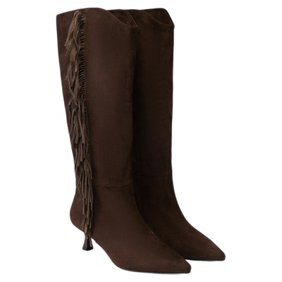 fed流苏时装靴冬季新款女鞋细跟高筒靴复古时装靴女款S1111-YA022