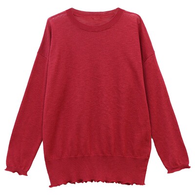 干爽竹节麻宽松长袖防嗮圆领罩衫