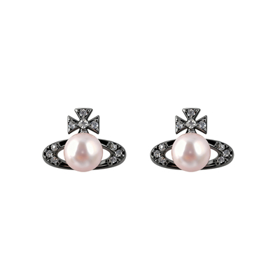 甜酷黑色土星粉色珍珠耳钉耳环女