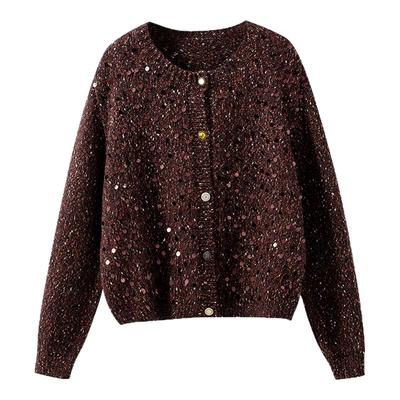 圆领花纱珠片针织开衫+套头毛衣