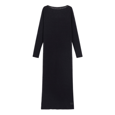 一字领针织面料长款吊带连衣裙