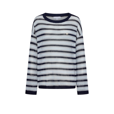 UR&DC2026春季新款宽松都市复古摩登撞色条纹圆领长袖针织衫女薄