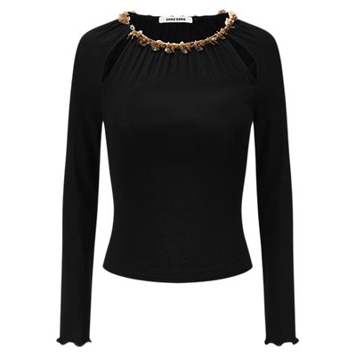 SHROENRO亮片织带镂空针织衫