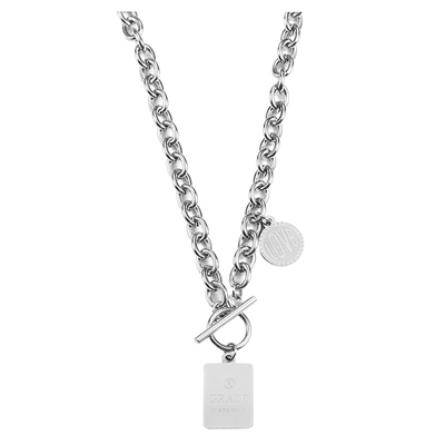 卡门港风街头字母方圆牌钛钢吊坠