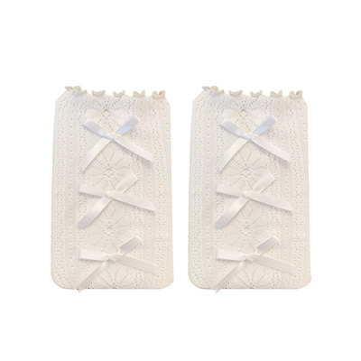 蝴蝶结镂空蕾丝木耳边中筒袜