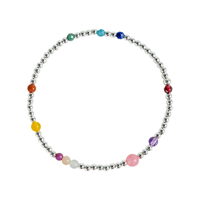 小众手工小银珠彩色水晶石头手链