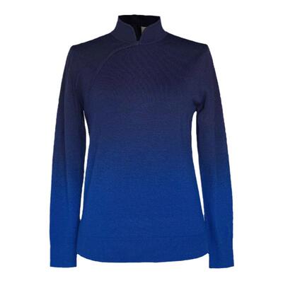 浒城古娘新款绵羊毛立领渐变长袖百搭新中式国风针织毛衫上衣女春