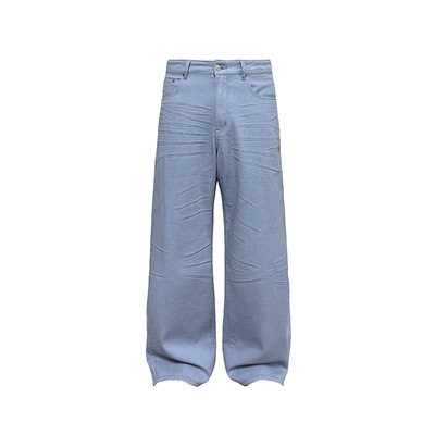JCAESAR WASHED DENIMS 压褶水洗雾色牛仔裤 13OZ 高温压褶 直筒