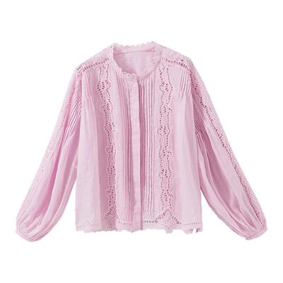 【重工马德拉刺绣】1OO%苎麻 定位镂空绣花法式复古衬衫衬衣女