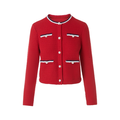 【杜雨宸同款】朗姿/LIME莱茵香风羊毛针织开衫珠饰扣新年春新款