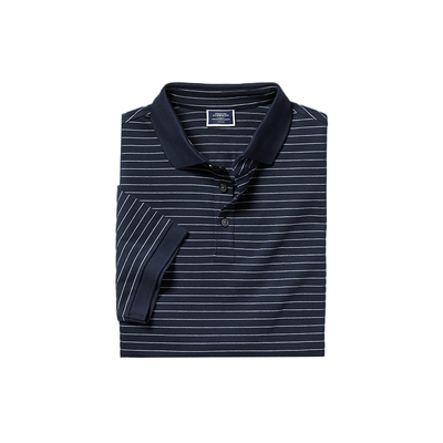 CHARLES海军蓝白条纹珠地Polo衫