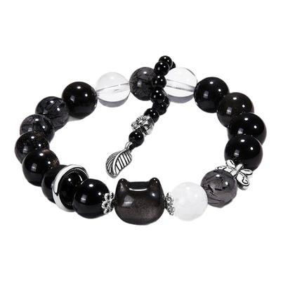 zeroline猫咪黑曜石手链女
