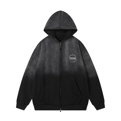 美式复古重磅渐变水洗连帽卫衣男