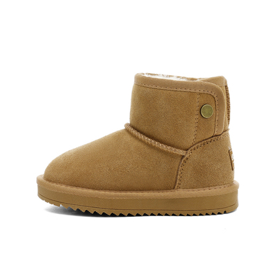 巴布豆儿童雪地靴真皮毛一体女童鞋子冬季中筒加绒保暖男童棉短靴