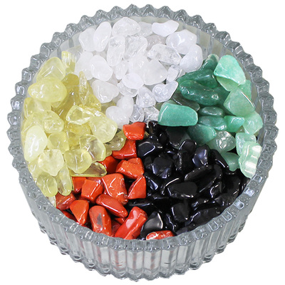 天然五色水晶石聚宝盆摆件消磁石