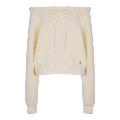 蝴蝶结领口木耳边斜肩卫衣