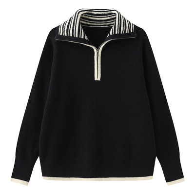 CUBIC条纹撞色Polo领毛衣