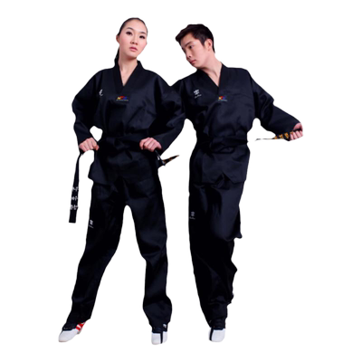 天权成人儿童黑色跆拳道服蜂巢文面料男女教练/师范服装 包邮