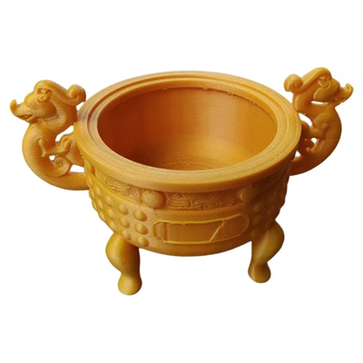 双龙耳柄四足鼎聚宝盆模型