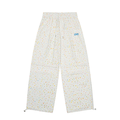 CCKOK 手绘星星印花休闲裤2025夏季新款抽绳设计直筒高腰阔腿裤女