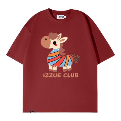 itizzue马年红色纯棉短袖T恤男