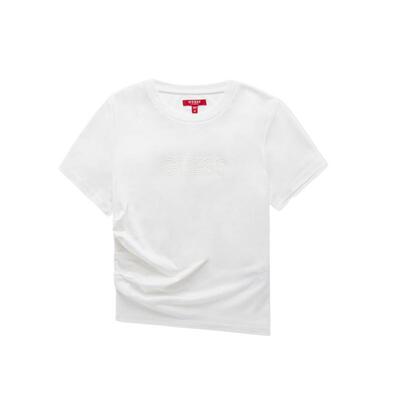 GUESS抽褶设计印花圆领短袖T恤