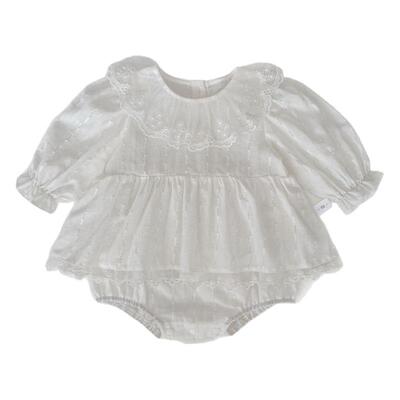 拉果拉宝宝春装2026韩版婴儿衣服蕾丝花边领百日宴周岁礼服套装薄