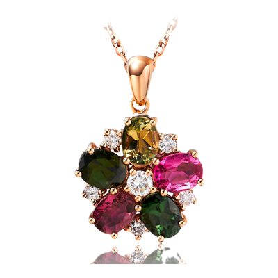 珠宝天然碧玺吊坠18k宝石项链