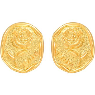 明牌珠宝黄金玫瑰纹章耳钉