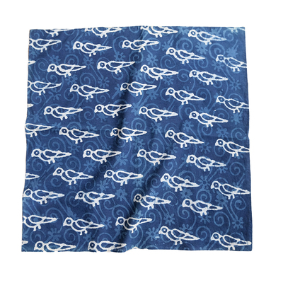 南白|印度进口53*53手工蓝染拓印方巾indigo长绒棉植物小围巾头巾