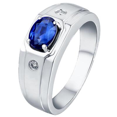 克拉天然蓝宝石镶嵌男戒时尚新品