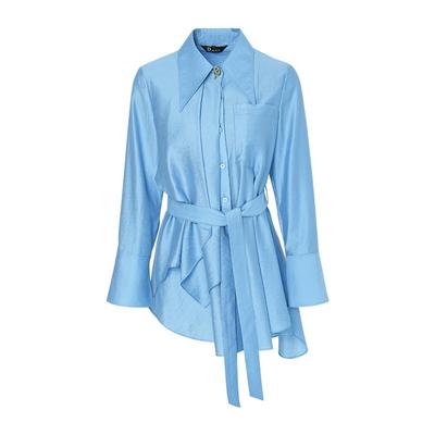 IDPAN通勤风不对称下摆长袖衬衫