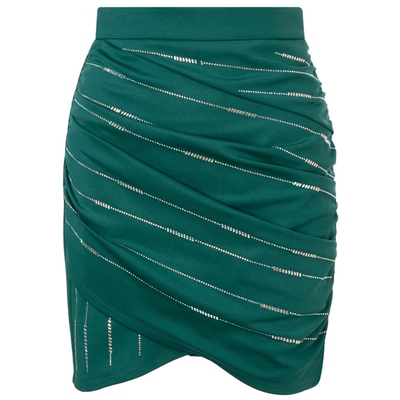 【奥莱】MAXRIENY祖母绿不规则烫钻半裙包臀高腰裙子