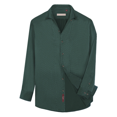 桑蚕丝手工一片领长袖衬衫