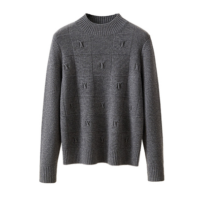 春竹100%绵羊毛2026秋冬新款半高领提花厚款洋气减龄保暖女羊毛衫