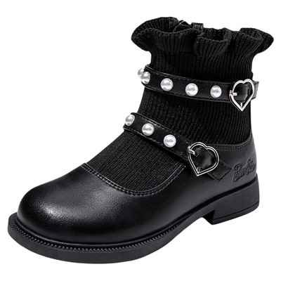 芭比女童秋冬中筒靴公主马丁靴