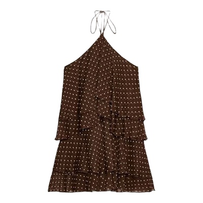 巧克力波点叠层装饰挂脖领连衣裙