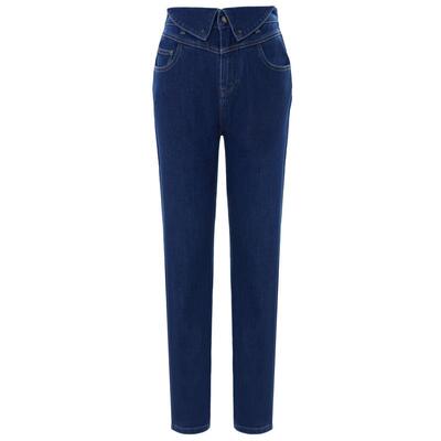 MESUX米岫微弹高腰翻边V形剪裁小脚长裤复古牛仔裤女MKSUR404