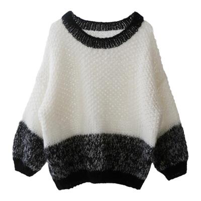 原隐低圆领复古宽松马海毛手织