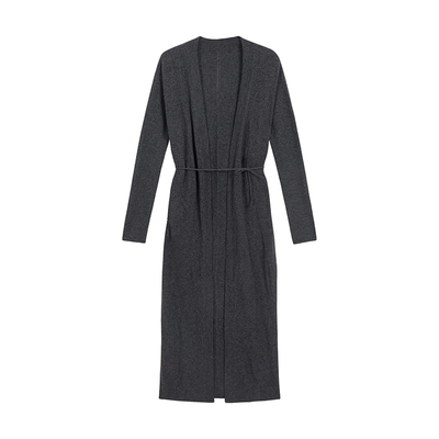 静奢风系带设计羊绒针织长款开衫