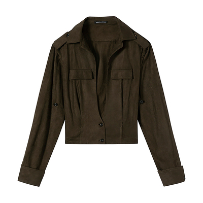 收腰深V领猎装麂皮衬衫