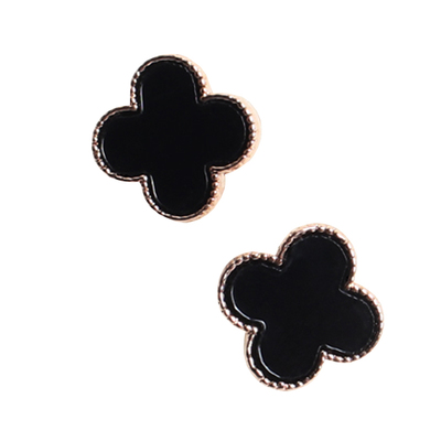 防过敏s925纯银针黑色四叶草女