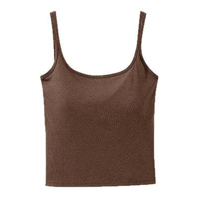 【懒人币备】自带胸垫免穿文胸 双肩带方领弹力罗纹针织吊带背心