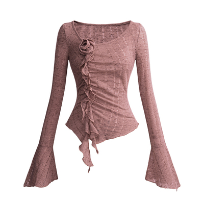 UNIFREEPLUS大码粉色针织长袖T恤