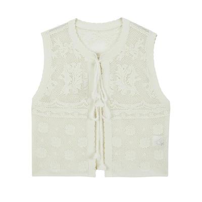 MSLAN商场同款 秋日呼吸感复古工艺手钩花针织马甲女MGCW242