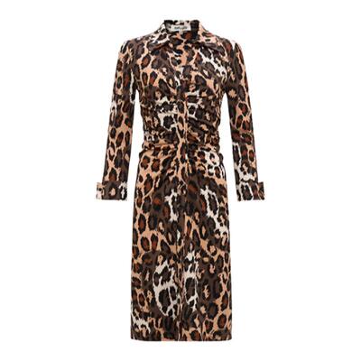 DVF豹猫纹图案衬衫式连衣裙