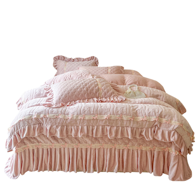 法式加厚床盖牛奶绒四件套公主风