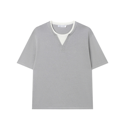 WHIMNOTION 26SS「亚麻假两件」亨利领14针织圆领短袖